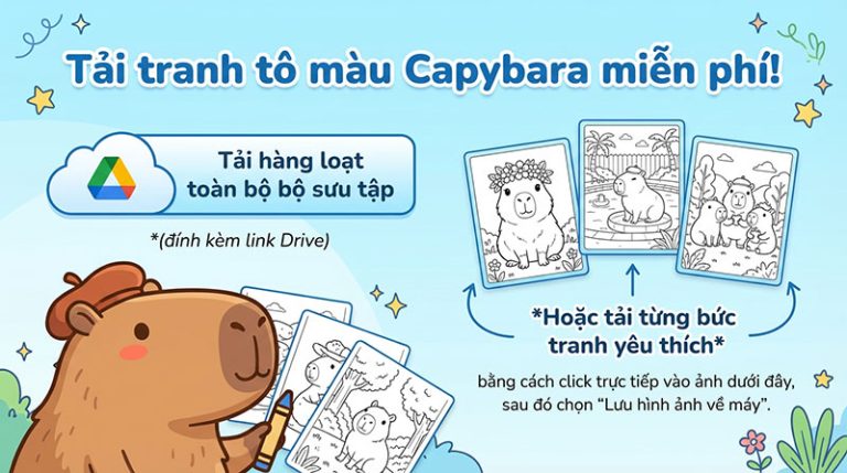 Tải miễn phí tranh tô màu Capybara dễ thương, đơn giản nhất